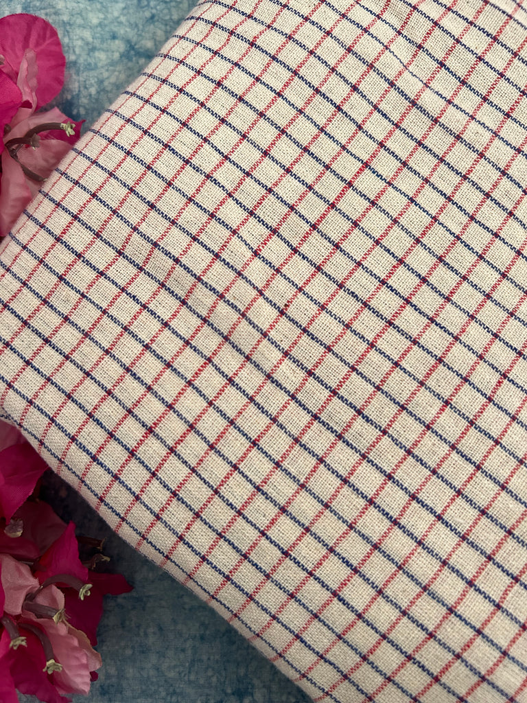 Handspun Handwoven Kotpad Fabric 600 INR/metre -Checkered Neel Maroon ...